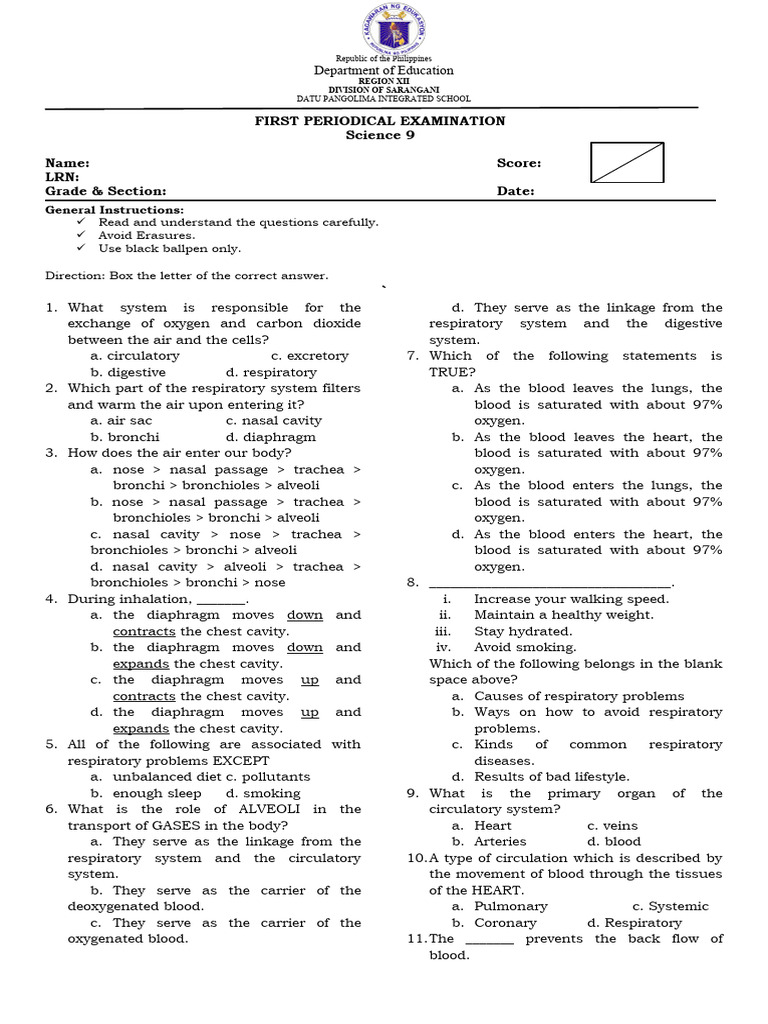 Science 9 Periodical Exam Guide | PDF | Dominance (Genetics) | Heart