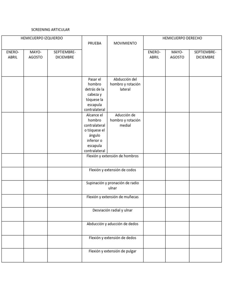 Evaluación de Movimientos Articulares | PDF | Tobillo | Hombro