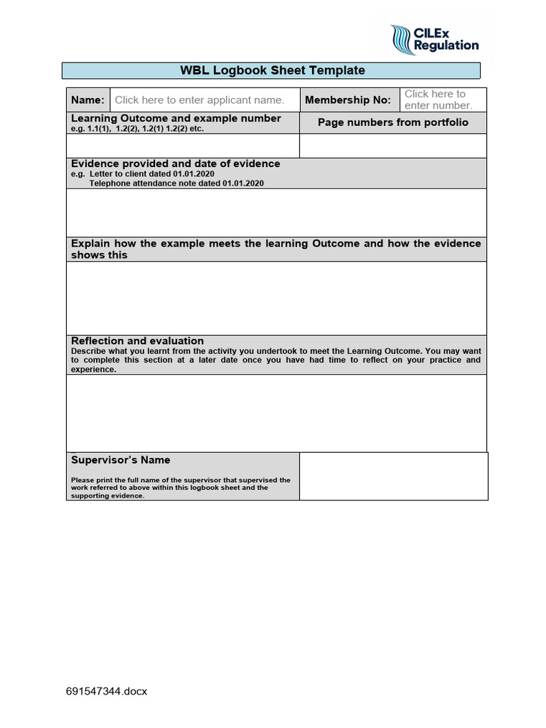 WBL Logbook Sheet Template Guide | PDF | Career & Growth