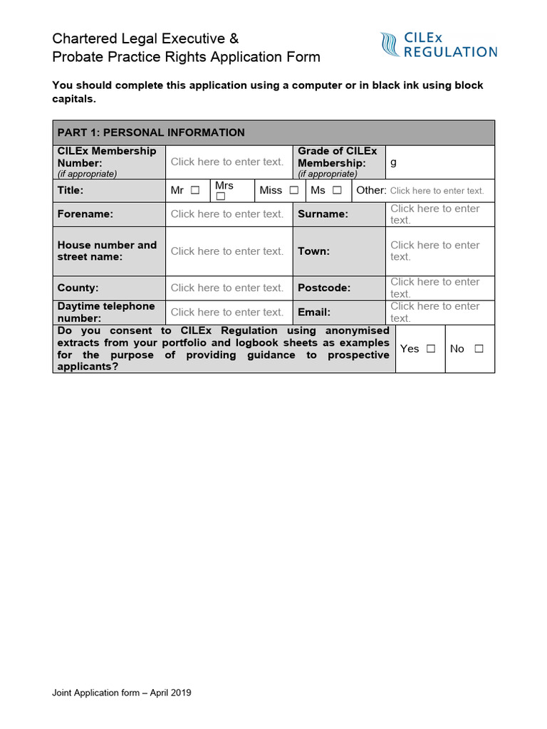 Probate PR and Cle Application Form | PDF | Probate | Lawyer