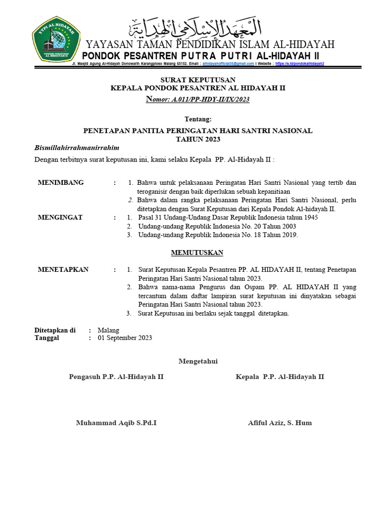 SK Panitia Peringatan HSN 2023-1 | PDF