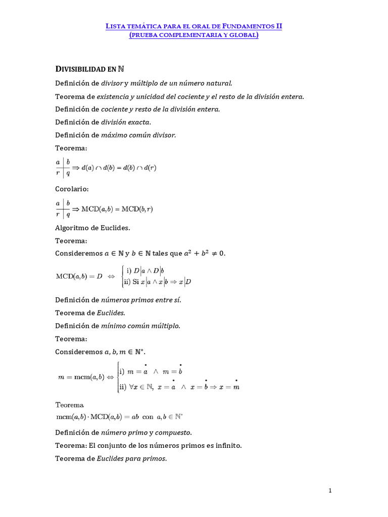 Oral de Fundamentos II (Prueba Complementaria y Global) | PDF