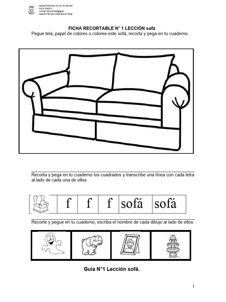 FICHA RECORTABLE #1 Lección Sofá | PDF | Estudios de idiomas ...