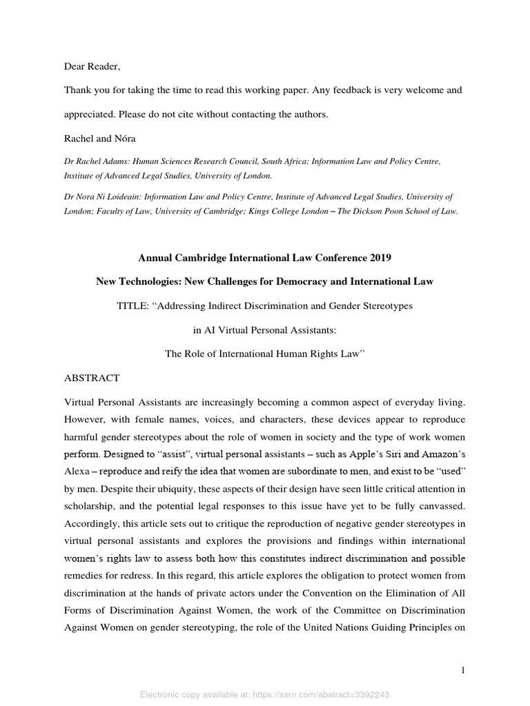 Adams, R y Loideain, N.N. (2019) - Addressing Indirect Discrimination and Gender Stereotypes in ...