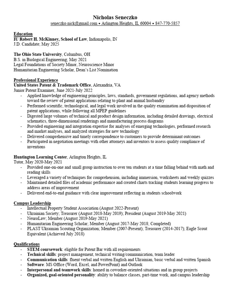 Seneczko Resume | PDF | Patent | Engineering