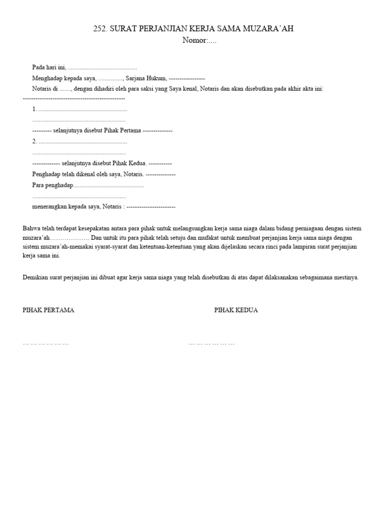 Surat Perjanjian Kerja Sama Muzara'ah | PDF