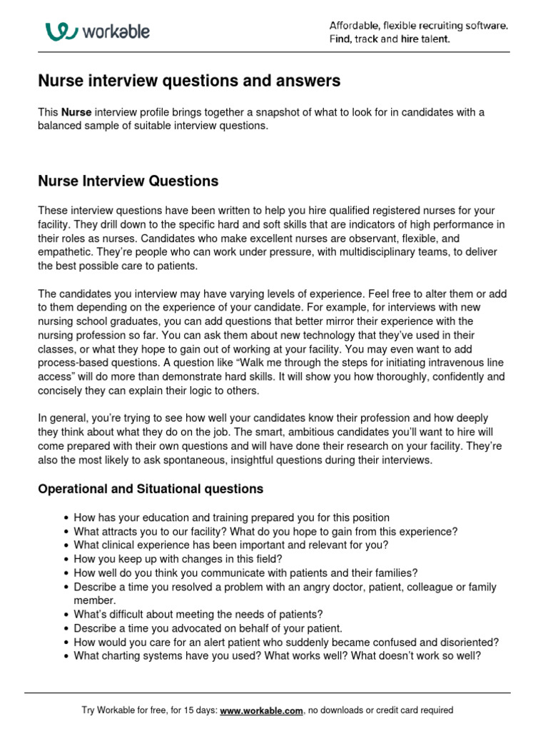 Nurse Interview Questions | PDF | Career & Growth