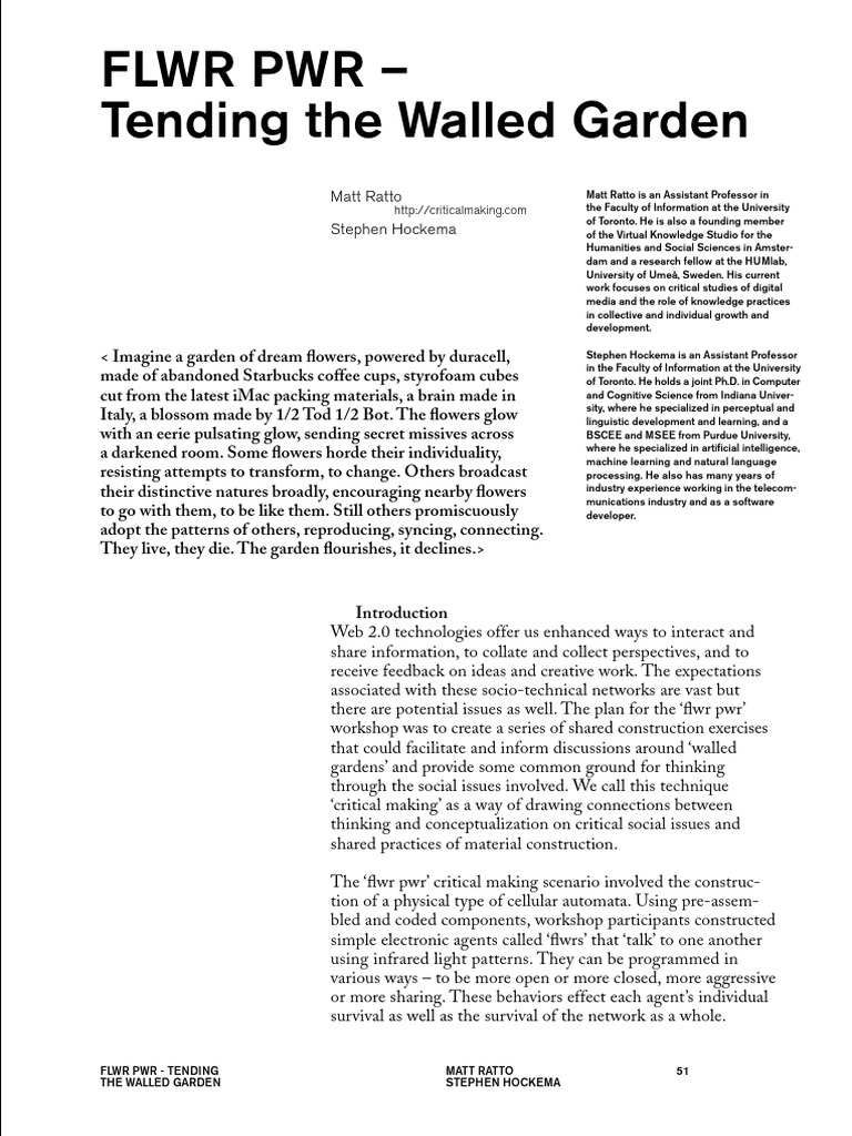 Matt Ratto - FLWR - PWR - Tending - The - Walled - Garden | PDF | Cost ...