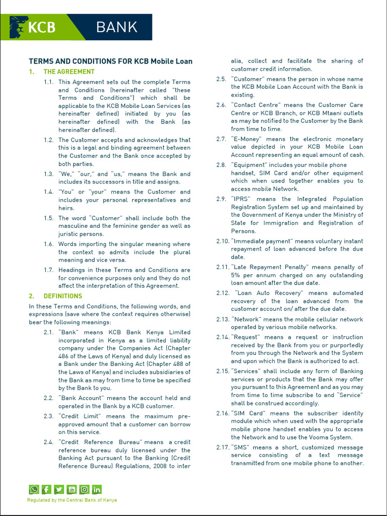KCB Mobile Loan Terms and Conditions | PDF | Banks | Loans