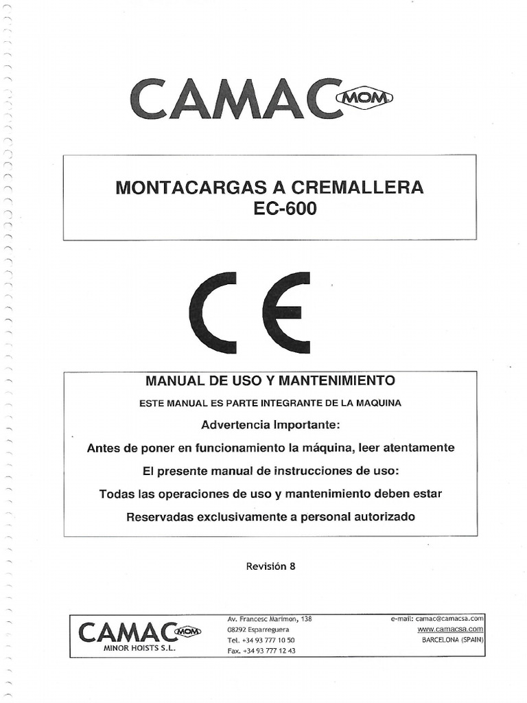 Manual Montacargas A Cremallera Camac Ec-600 | PDF