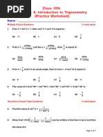 Class 10 Trigonometry Worksheet | PDF | Trigonometry | Trigonometric Functions