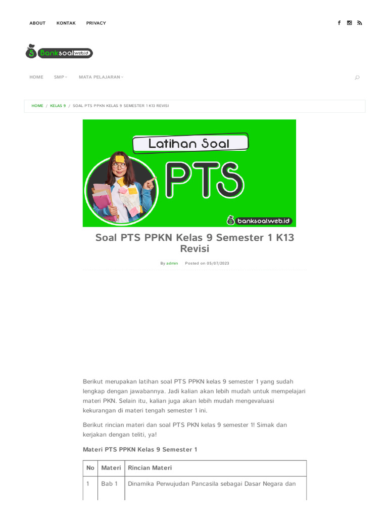 Soal PTS PPKN Kelas 9 Semester 1 K13 Revisi | PDF | Politik