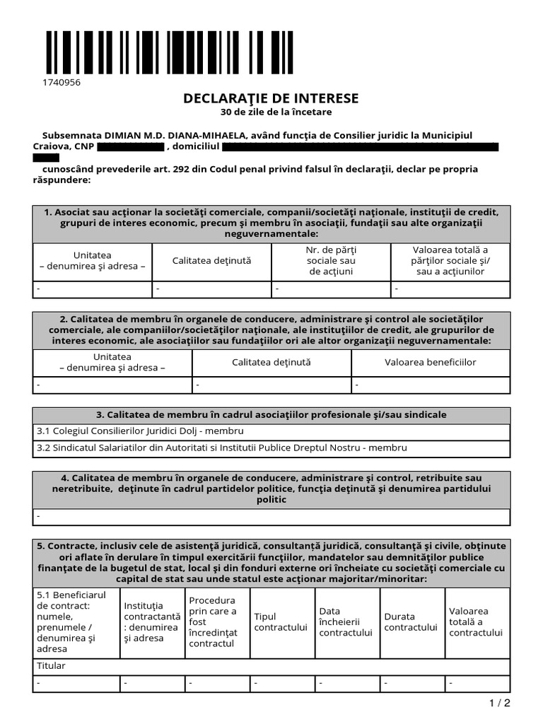 Declaraţie de Interese | PDF