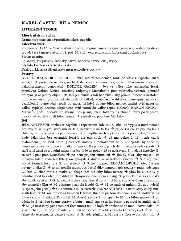 Bílá Nemoc-Karel Čapek | PDF