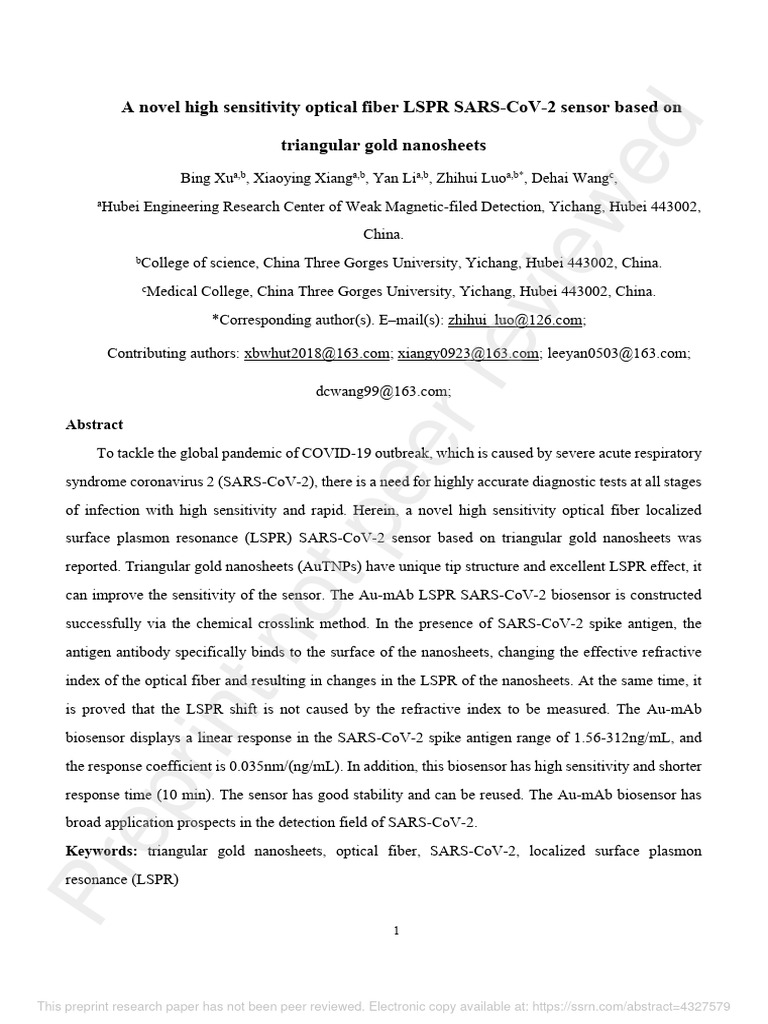 A Novel High Sensitivity Optical Fiber LSPR SARS-CoV-2 Sensor Based On ...