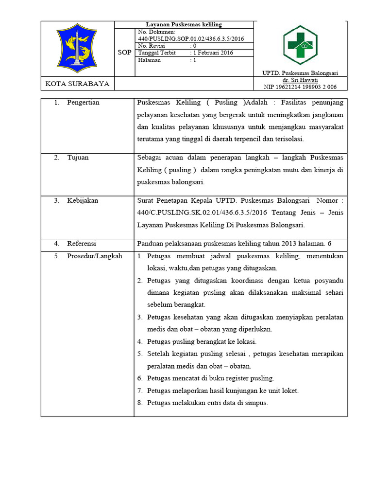 Sop Layanan Pusling | PDF