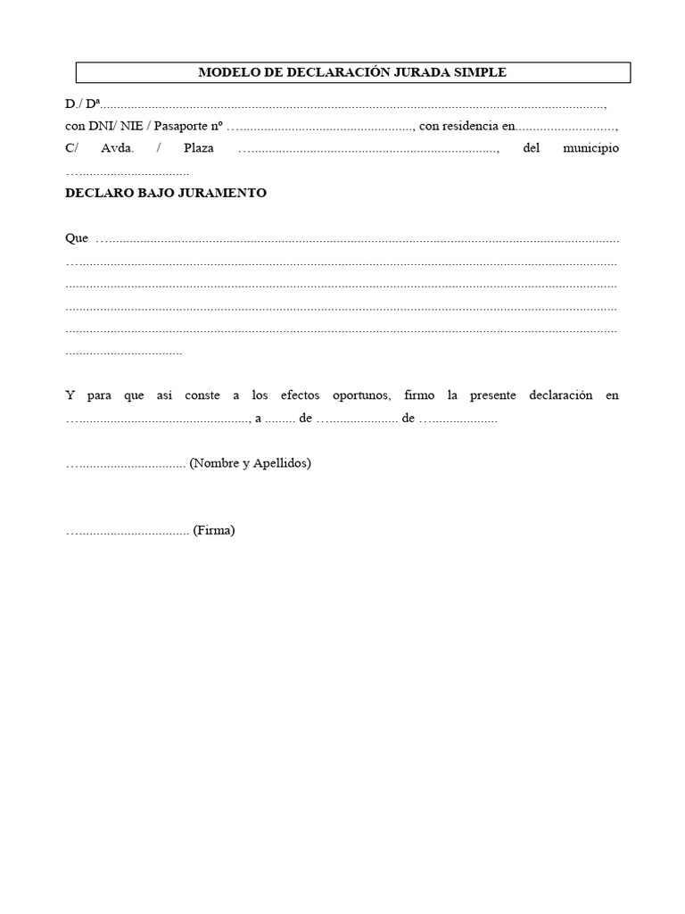 Declaracion Jurada Simple | PDF