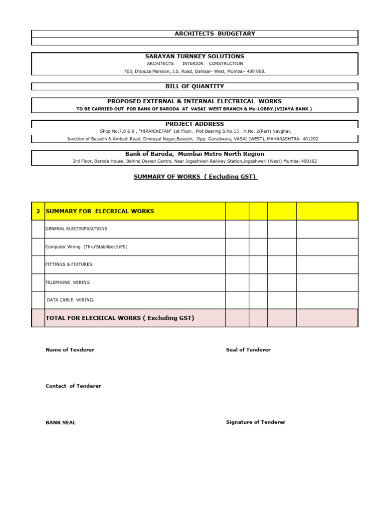 3 2 Boq Vasai West Branch Interior Electrical Work | PDF | Electrical ...