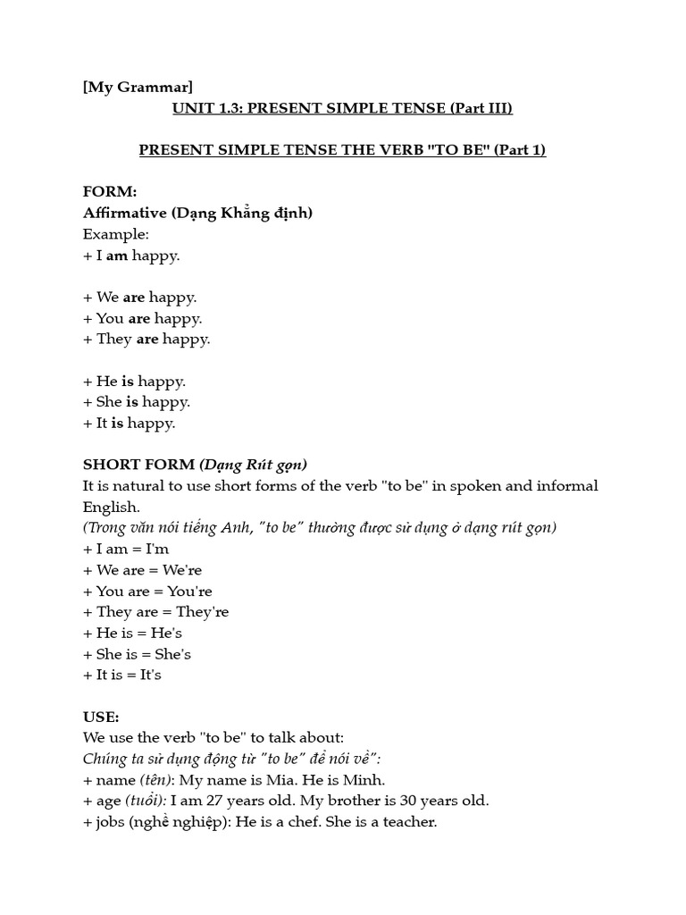 Present Simple Tense: Verb "To Be" | PDF | Language Arts & Discipline ...