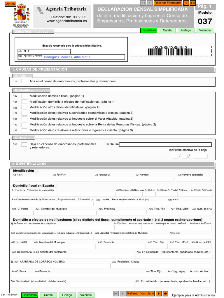 Modelo 037 Hacienda | PDF | Finanzas del gobierno | Finanza pública