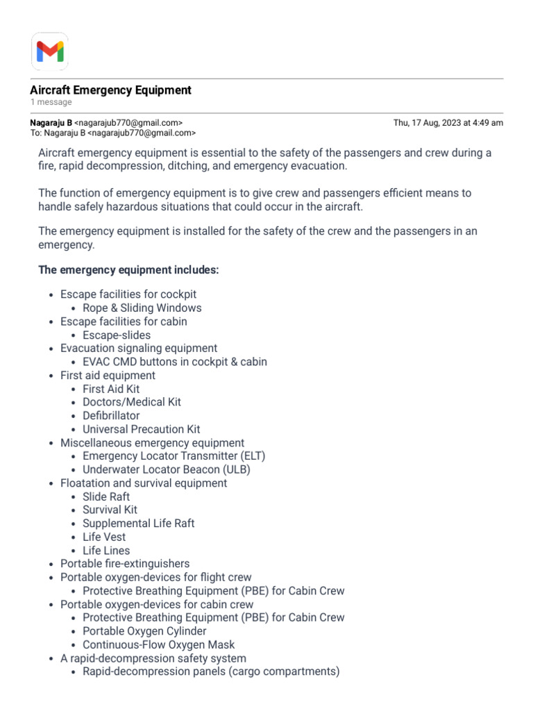Aircraft Emergency Equipment | PDF | Oxygen | Fires