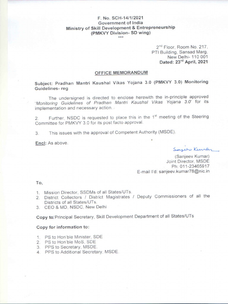Monitoring Guidelines Pmkvy 3 0 Pdf