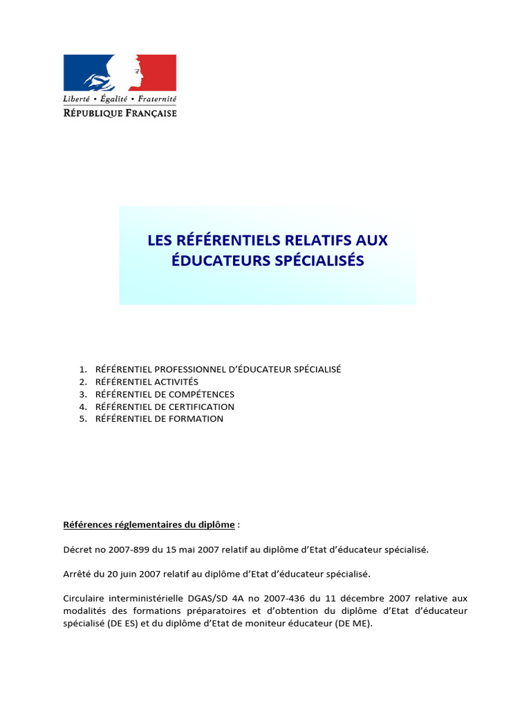 Référentiels Éducateurs Spécialisés 2024 | PDF | Invalidité | Pédagogie