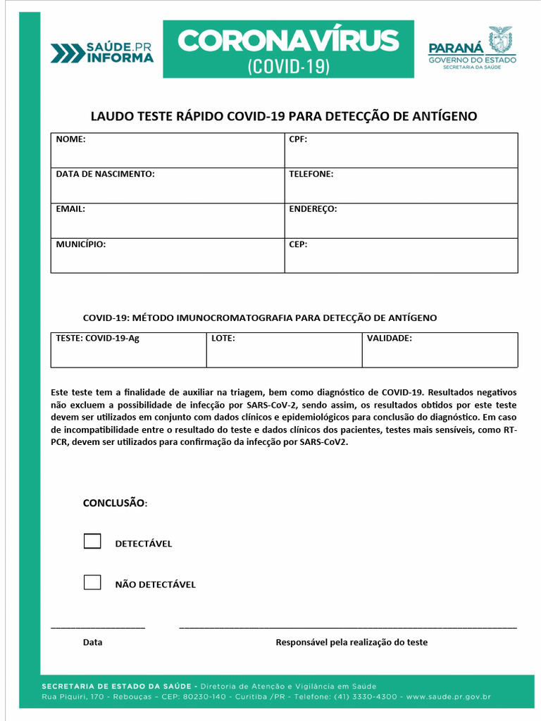 laudo teste rapido covid-19 para detecção de antigeno | PDF laudo teste rapido covid-19 para detecção de antigeno | PDF