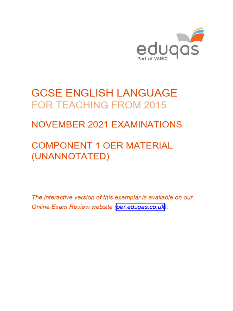 2021 November Eduqas GCSE English Language Component 1 Unannotated ...
