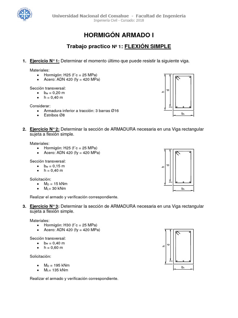 TP #1. Flexión Simple-2018 | PDF | Concreto reforzado | Viga (Estructura)