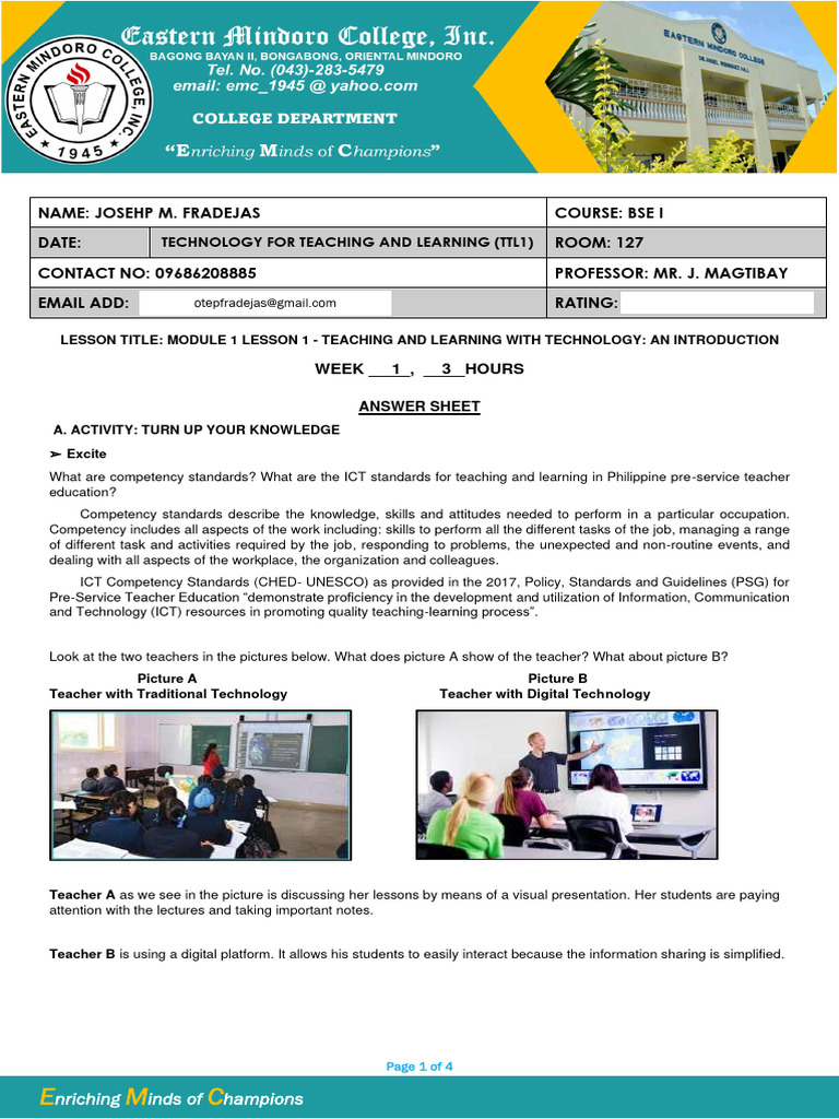 Module 1 Lesson 1 Teaching and Learning With Technology | PDF ...