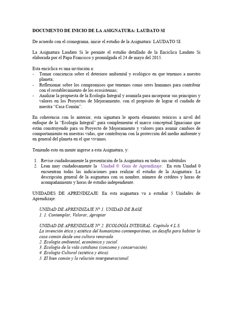 Documento de Inicio - Laudato Si | PDF | Aprendizaje