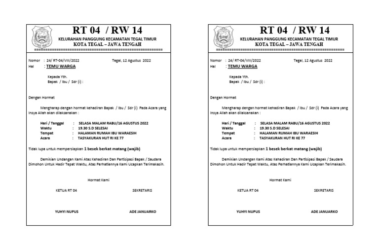 Undangan Warga RT 04 RW 14 | PDF Undangan Warga RT 04 RW 14 | PDF