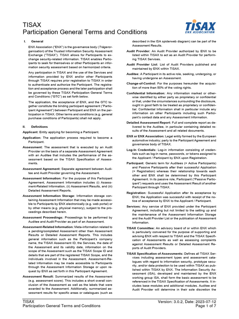 TISAX Participation GTCs | PDF | Audit | Indemnity