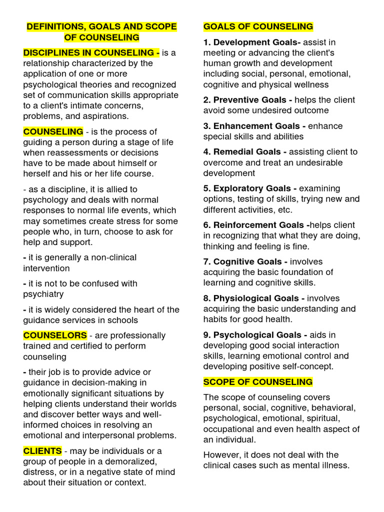 Definitions Goals and Scope of Counseling | PDF | Psychotherapy ...