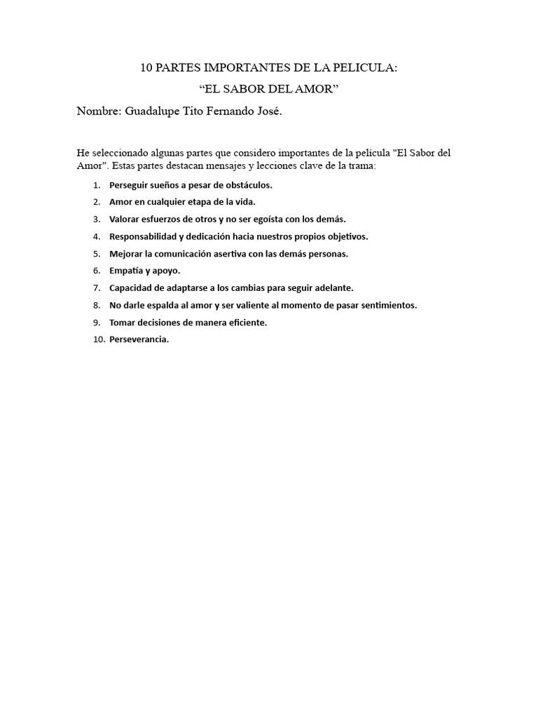 Partes Clave de "El Sabor del Amor" | PDF | Crecimiento personal y ...