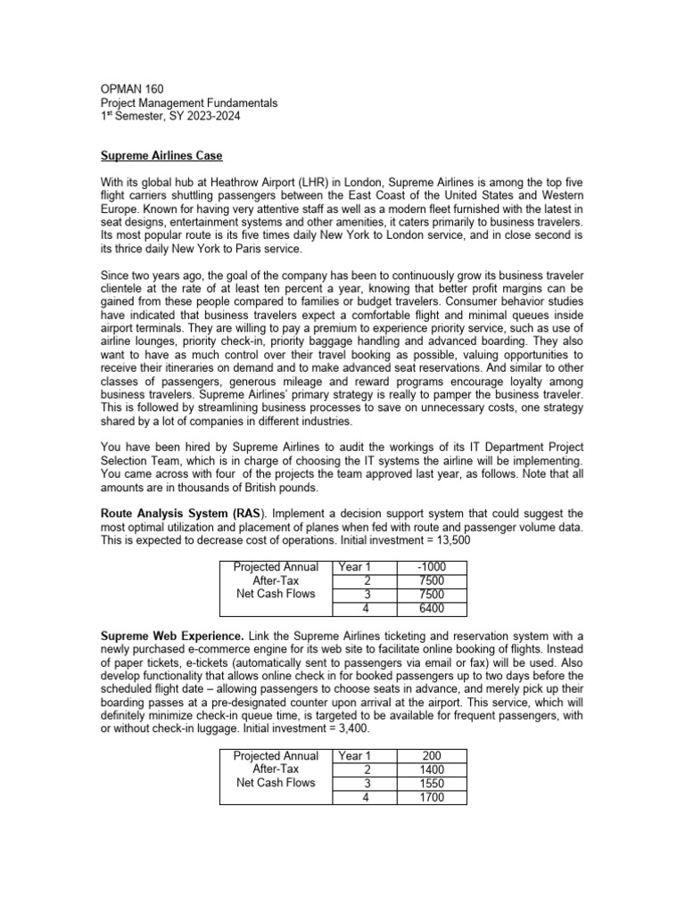 Sample Project Selection Case Study v2 | PDF | Economies | Aviation