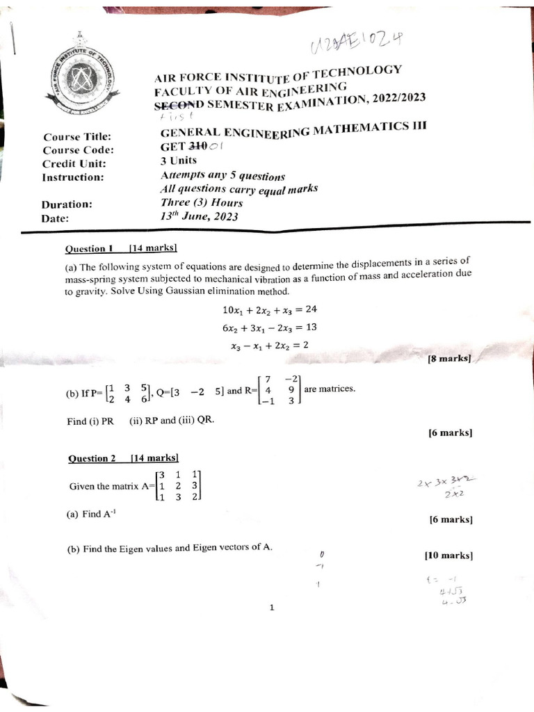 Get 301 First Semester Examination | PDF