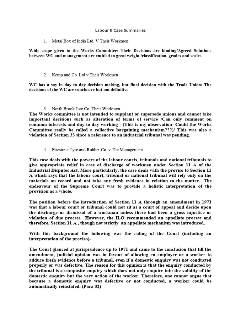Labour Ii Case Summaries Pdf Tribunal Employment