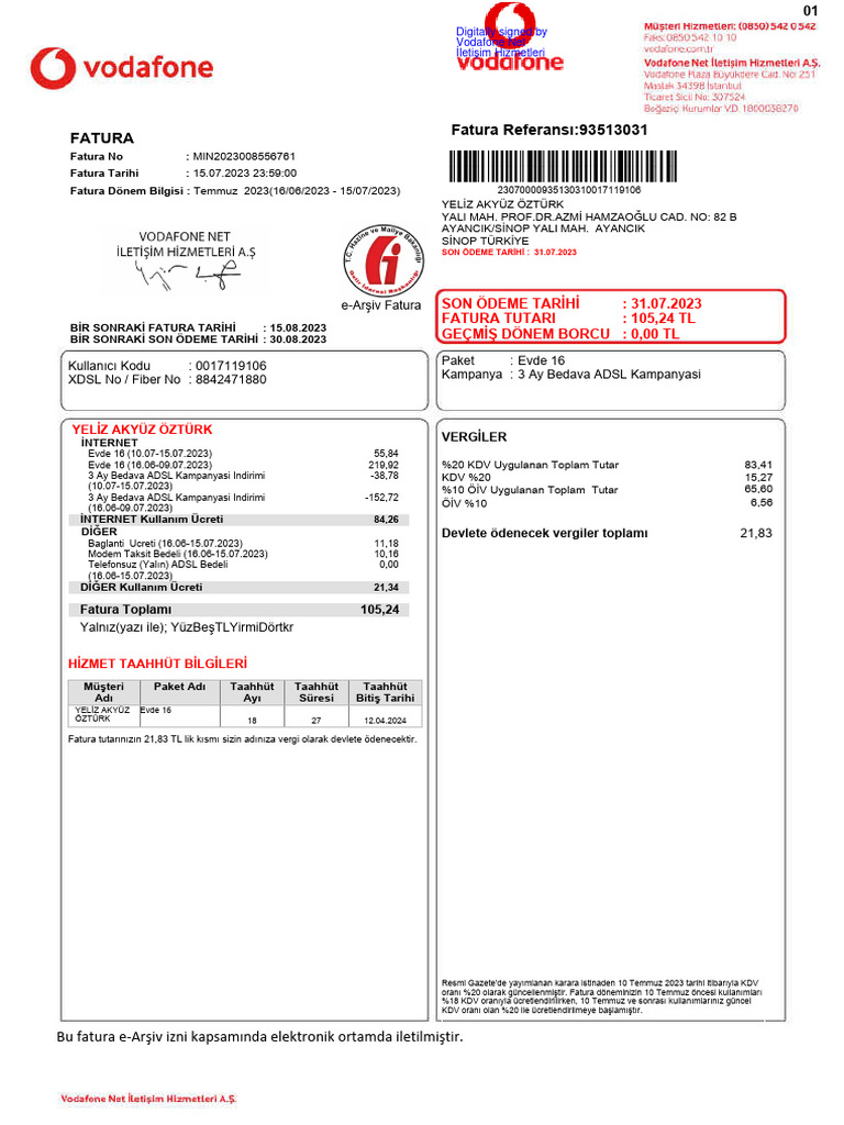 # "Q01 Q # "Q01 Q : Fatura Referansı:93513031 Fatura | PDF