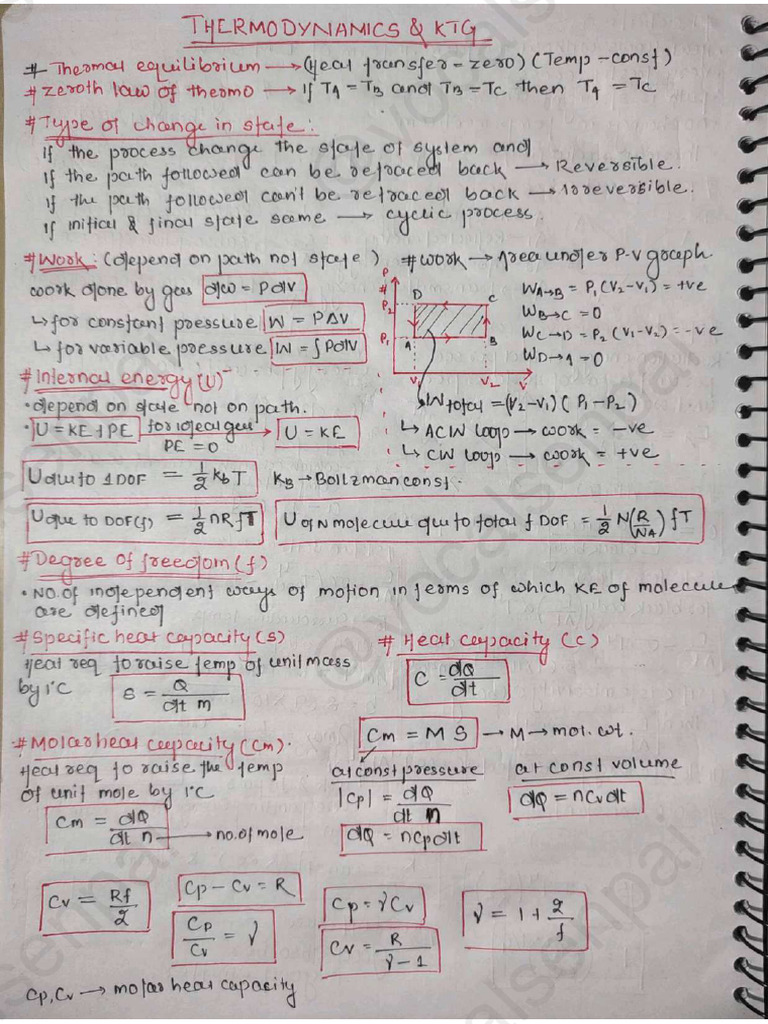 Normal THERMODYNAMICS & KTG QUICK REVISION SHEET PHYSICS | PDF