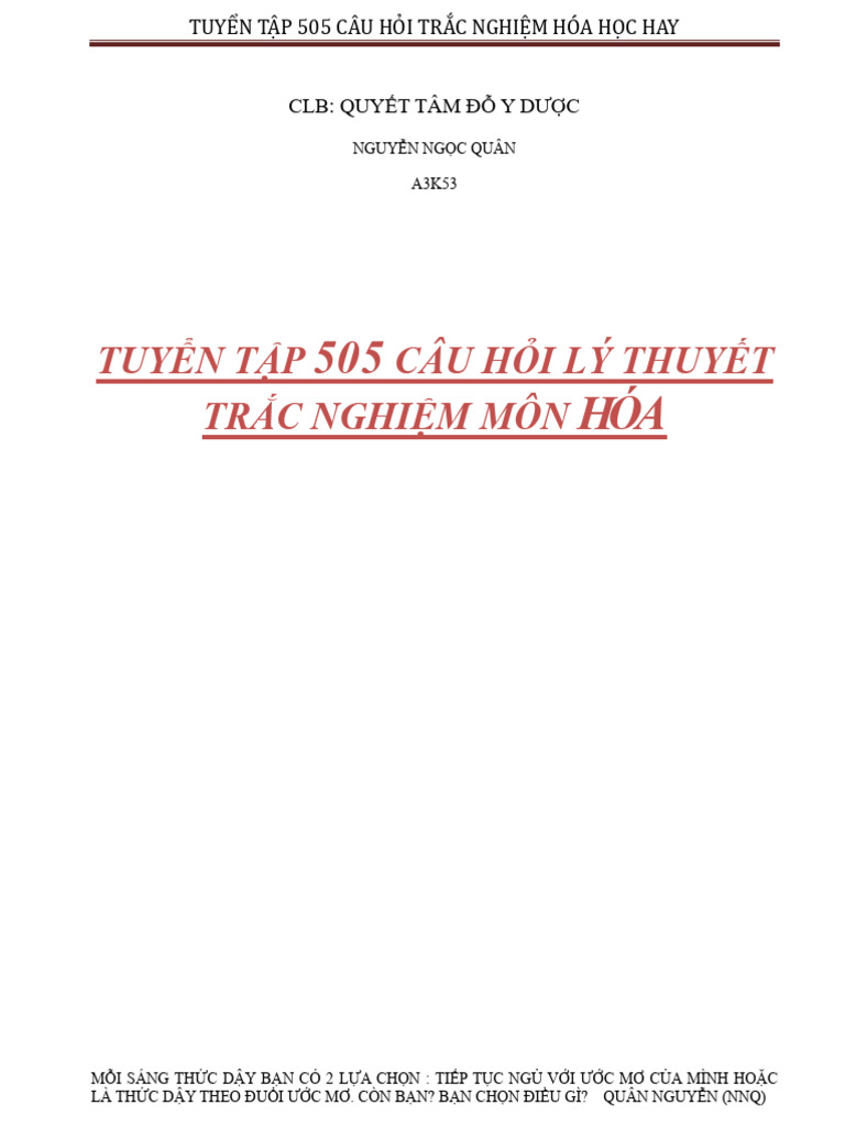 505 Cau Hoi Trac Nghiem Ly Thuyet Hoa Co Dap An | PDF