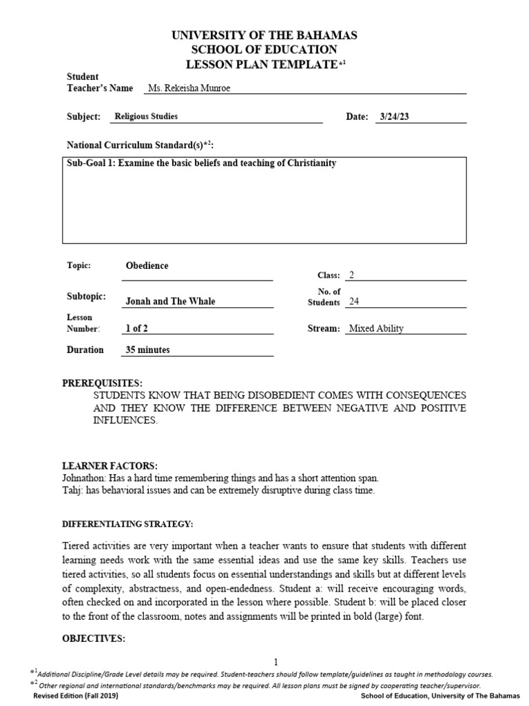 Jonah and The Whale Lesson Plan | PDF