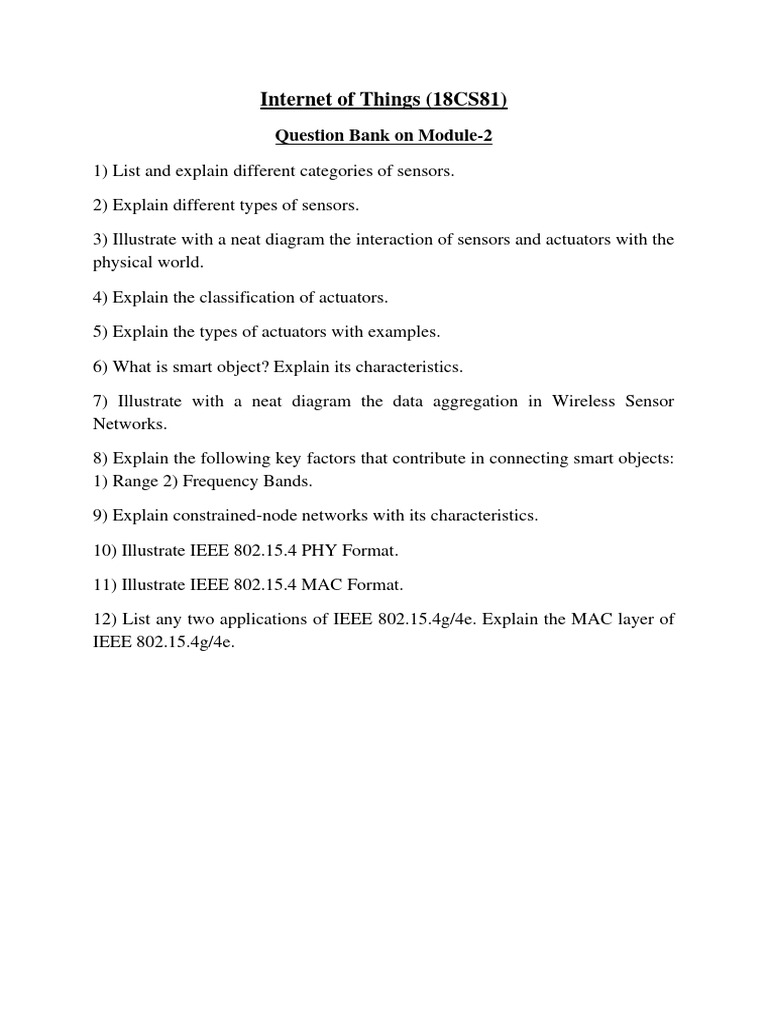 IoT Question Bank for 18CS81 Module-2 | PDF