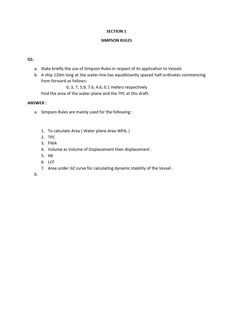 Simpson Rules for Vessel Calculations | PDF | Quantity | Physical ...
