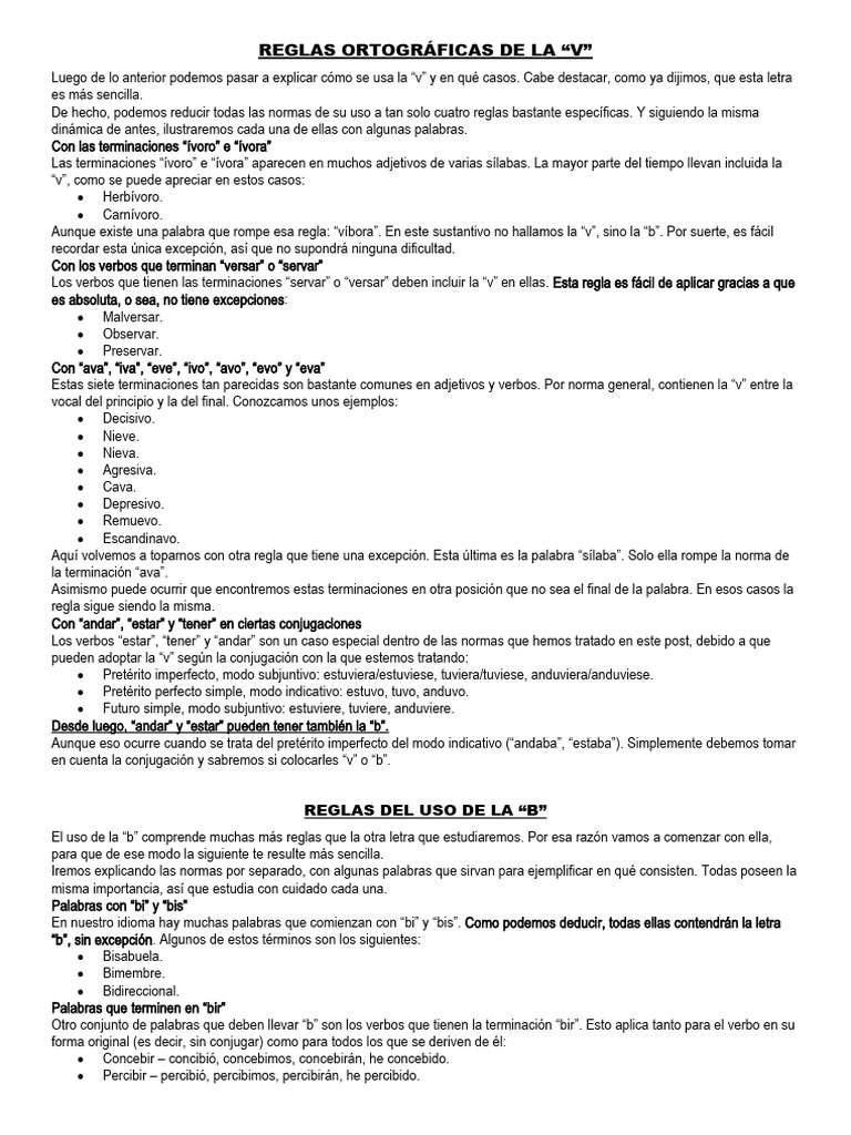 Reglas Ortográficas de La V y B | PDF | Verbo | Comunicación humana