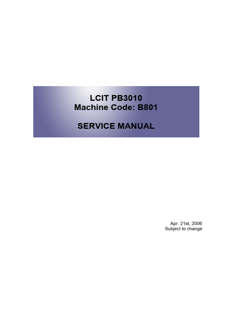 B801 Service Manual for LCIT PB3010 | PDF | Relay | Machines