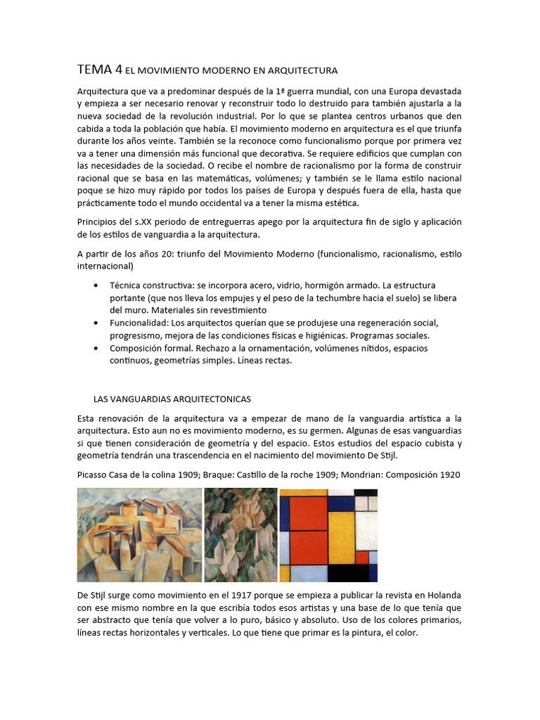 Tema 4 El Movimiento Moderno en Arquitectura | PDF