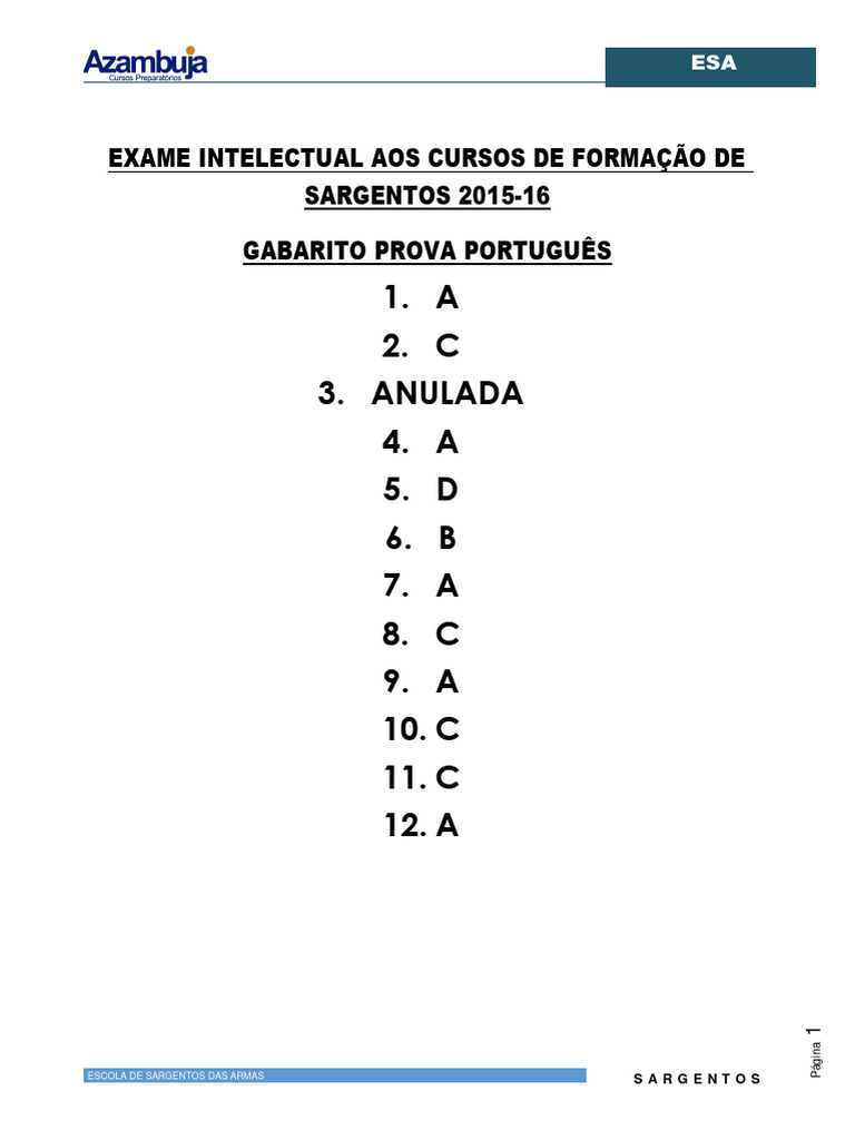Gabarito Prova Esa Portugues 2015 16 | PDF