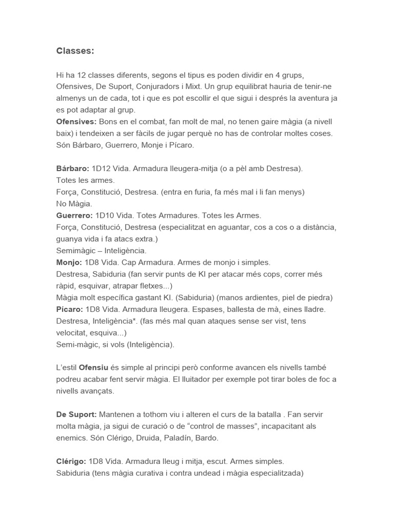 Classes DND Word | PDF